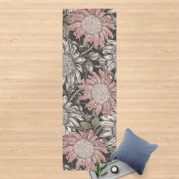 Bilderwelten Kork-Teppich Vintage grau Korkmatte - Florale Eleganz Vintagebl&uuml;ten - Pflanzen Wohnzimmer Schlafzimmer