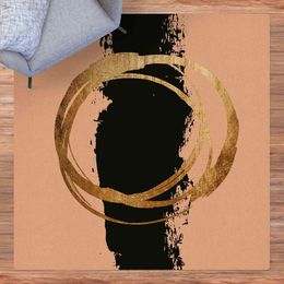 Bilderwelten Kork-Teppich modern gold originell Korkmatte - Abstrakte Formen - Gold und Schwarz - Deko Wohnzimmer Schlafzimmer