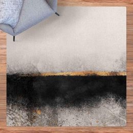 Bilderwelten Kork-Teppich Abstrakt schwarz weiss originell Aquarell - Abstrakter Goldener Horizont Schwarz Wei&szlig; - Deko Wohnzimmer Schlafzimmer