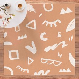 Bilderwelten Kork-Teppich Illustration weiss Korkmatte - Gezeichnete Freiformen Wei&szlig; - Geometrisch Wohnzimmer Schlafzimmer