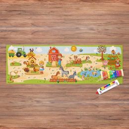 Bilderwelten Kork-Teppich Illustration bunt Korkmatte - Bauernhof - Landarbeit macht Spa&szlig; - Bauernhof Kinderzimmer Baby M&auml;dchen Jungen