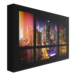 Bilderwelten Akustik-Wechselbild Fensterblick Manhattan bei Nacht