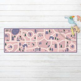 Bilderwelten Kork-Teppich Illustration violett Korkmatte - Dorf - Ab aufs Land - Auto Kinderzimmer Baby M&auml;dchen Jungen