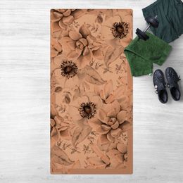 Bilderwelten Kork-Teppich Illustration beige Aquarell - Aquarell Gesteck mit Sukkulenten und Knospen - Deko Wohnzimmer Schlafzimmer