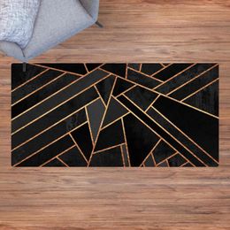 Bilderwelten Kork-Teppich Abstrakt schwarz originell Aquarell - Schwarze Dreiecke Gold - Geometrisch Wohnzimmer Schlafzimmer