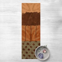 Bilderwelten Kork-Teppich Abstrakt braun Korkmatte - Herbstliches Ethnomuster Baumfamilie - Geometrisch Wohnzimmer Schlafzimmer
