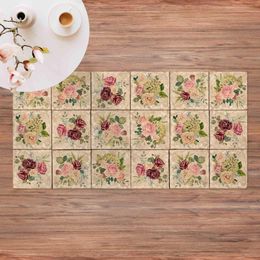 Bilderwelten Kork-Teppich Illustration beige Fliesenoptik - Vintage Rosen und Hortensien - Deko Wohnzimmer Schlafzimmer