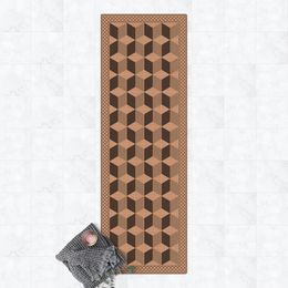 Bilderwelten Kork-Teppich modern grau Fliesenoptik - Geometrische Fliesen Stufenillusion in Grau mit Bord&uuml;re - Geometrisch Wohnzimmer Schlafzimmer