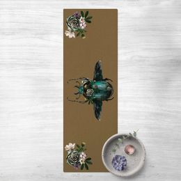 Bilderwelten Kork-Teppich Illustration blau Blumen Korkmatte - Floraler K&auml;fer - Insekten Wohnzimmer Schlafzimmer