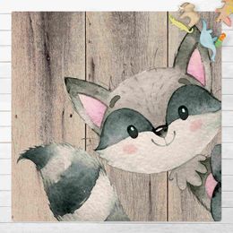 Bilderwelten Kork-Teppich Illustration grau Aquarell - Aquarell Waschb&auml;r auf Holz - Deko Kinderzimmer Baby M&auml;dchen Jungen