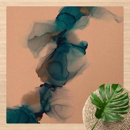 Bilderwelten Kork-Teppich modern blau originell Aquarell - Weg des Windes Blau und Gold - Deko Wohnzimmer Schlafzimmer