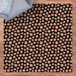 Bilderwelten Kork-Teppich Illustration schwarz weiss Aquarell - Tusche Polkadots auf Schwarz - Punkte Wohnzimmer Schlafzimmer