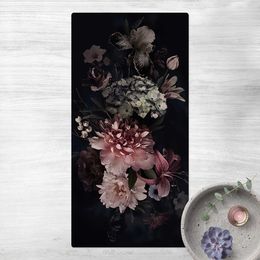 Bilderwelten Kork-Teppich Fotomontage schwarz Blumen Korkmatte - Blumen mit Nebel auf Schwarz - Deko Wohnzimmer Schlafzimmer