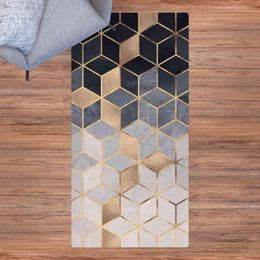 Bilderwelten Kork-Teppich Abstrakt gold originell Aquarell - Blau Wei&szlig; goldene Geometrie - Geometrisch Wohnzimmer Schlafzimmer