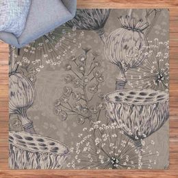 Bilderwelten Kork-Teppich Vintage grau Korkmatte - Florale Eleganz Doldenbl&uuml;te - Pflanzen Wohnzimmer Schlafzimmer