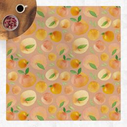 Bilderwelten Kork-Teppich Illustration orange Kulinarisch Aquarell - Aquarell Orangen mit Bl&auml;ttern - Obst K&uuml;che