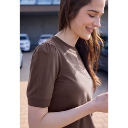 Damen V-Shirt, braun, Gr. 44, STREET ONE STUDIO, unifarben, Web, 50% Modal, 50% Baumwolle, Shirts, Rundhalsausschnitt