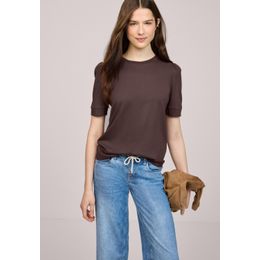 Damen V-Shirt, braun, Gr. 46, STREET ONE STUDIO, unifarben, Web, 50% Modal, 50% Baumwolle, Shirts, Rundhalsausschnitt
