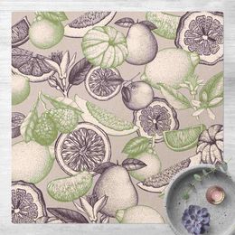 Bilderwelten Kork-Teppich Vintage grau Kulinarisch Korkmatte - Frische Bunte Vintage Zitrusfr&uuml;chte Gr&uuml;n Grau - Obst K&uuml;che