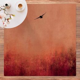 Bilderwelten Kork-Teppich modern rot Natur Aquarell - Vogel im Sonnenuntergang - Sonnenuntergang Wohnzimmer Schlafzimmer