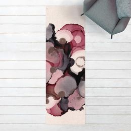 Kork-Teppich - Pink-Beige Tropfen mit Ros&eacute;gold - Abstrakt rosa originell Aquarell Deko Wohnzimmer Schlafzimmer