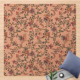 Bilderwelten Kork-Teppich modern t&uuml;rkis Korkmatte - Pastell Blumenranken - Deko Wohnzimmer Schlafzimmer