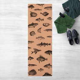 Bilderwelten Kork-Teppich Vintage schwarz Tiere Korkmatte - Vintage Fische Schwarz - Retro Wohnzimmer Schlafzimmer