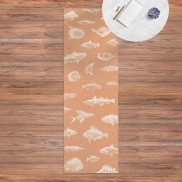 Bilderwelten Kork-Teppich Vintage weiss Tiere Korkmatte - Vintage Fische Wei&szlig; - Retro Wohnzimmer Schlafzimmer