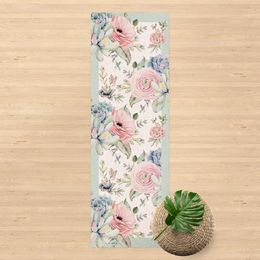 Kork-Teppich - Aquarell Blumenbouquet mit Sukkulenten und Rahmen - Illustration pastell Aquarell Deko Wohnzimmer Schlafzimmer