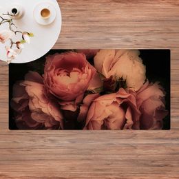 Bilderwelten Kork-Teppich Landhaus rosa Blumen Korkmatte - Pfingstrosen vor Schwarz Shabby - Rose Wohnzimmer Schlafzimmer