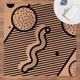 Bilderwelten Kork-Teppich Illustration schwarz weiss Korkmatte - Komposition Neo Memphis Schwarz Wei&szlig; - Geometrisch Wohnzimmer Schlafzimmer