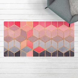 Bilderwelten Kork-Teppich Abstrakt rosa originell Aquarell - Buntes Pastell goldene Geometrie - Geometrisch Wohnzimmer Schlafzimmer