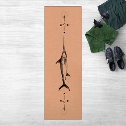 Bilderwelten Kork-Teppich Vintage schwarz Tiere Korkmatte - Vintage Schwertfisch Schwarz - Retro Wohnzimmer Schlafzimmer