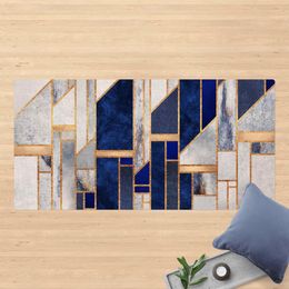 Kork-Teppich - Geometrische Formen mit Gold - Abstrakt blau originell Aquarell Geometrisch Wohnzimmer Schlafzimmer