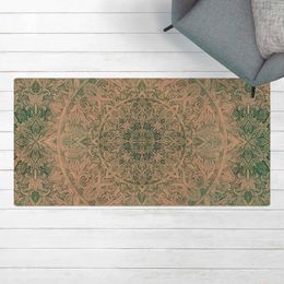 Bilderwelten Kork-Teppich modern t&uuml;rkis Spirituell Aquarell - Mandala Aquarell Ornament Muster t&uuml;rkis - Ornamente Wohnzimmer Schlafzimmer