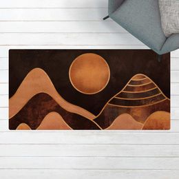 Bilderwelten Kork-Teppich Abstrakt gold originell Aquarell - Goldene Sonne abstrakte Berge - Deko Wohnzimmer Schlafzimmer