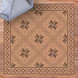 Bilderwelten Kork-Teppich modern grau Fliesenoptik - Geometrische Fliesen Rautenbl&uuml;te Grau mit Bord&uuml;re - Geometrisch Wohnzimmer Schlafzimmer