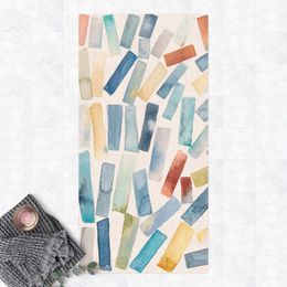 Kork-Teppich - Flie&szlig;ende Aquarellbalken - modern blau originell Aquarell Geometrisch Wohnzimmer Schlafzimmer