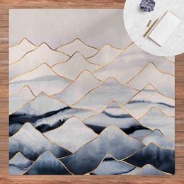 Bilderwelten Kork-Teppich Abstrakt weiss originell Aquarell - Aquarell Berge Wei&szlig; Gold - Deko Wohnzimmer Schlafzimmer