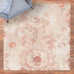 Bilderwelten Kork-Teppich Landhaus rot Korkmatte - Antike Shabby Barocktapete - Ornamente Wohnzimmer Schlafzimmer