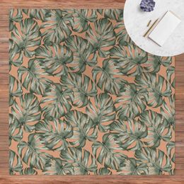 Bilderwelten Kork-Teppich Tropisch gr&uuml;n Aquarell - Aquarell Monstera Bl&auml;tter in Gr&uuml;n - Pflanzen Wohnzimmer Schlafzimmer