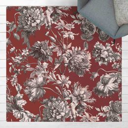 Bilderwelten Kork-Teppich Vintage braun Blumen Korkmatte - Floraler Kupferstich Rotbraun - Retro Wohnzimmer Schlafzimmer