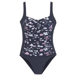 Lascana Damen Badeanzug, blau, Gr. 38, gebl&uuml;mt, Recycling-Polyamid, Badeanz&uuml;ge, mit floralem Druck vorn