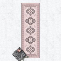 Bilderwelten Kork-Teppich Illustration beige Fliesenoptik - Florale Fliesen Warmgraue Knospen mit Bord&uuml;re - Geometrisch Wohnzimmer Schlafzimmer