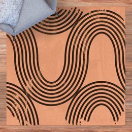 Bilderwelten Kork-Teppich modern schwarz weiss originell Korkmatte - Geometrische Wellen Schwarz Wei&szlig; II - Deko Wohnzimmer Schlafzimmer