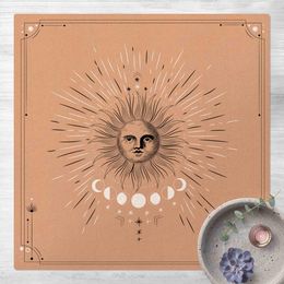 Bilderwelten Kork-Teppich Vintage schwarz Spirituell Korkmatte - Astrologie Im Mittelpunkt die Sonne - Retro Wohnzimmer Schlafzimmer