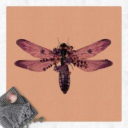 Bilderwelten Kork-Teppich Illustration violett Tiere Korkmatte - Illustration florale Libelle - Insekten Wohnzimmer Schlafzimmer
