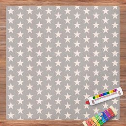 Bilderwelten Kork-Teppich Illustration grau Himmel Korkmatte - Wei&szlig;e Sterne auf grauem Hintergrund - Himmel Kinderzimmer Baby M&auml;dchen Jungen