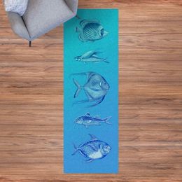 Bilderwelten Kork-Teppich Illustration blau Strand Korkmatte - Nautik F&uuml;nf Fische - Unterwasser Wohnzimmer Schlafzimmer
