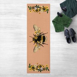 Bilderwelten Kork-Teppich Illustration gelb Blumen Korkmatte - Florale Hummel - Insekten Wohnzimmer Schlafzimmer